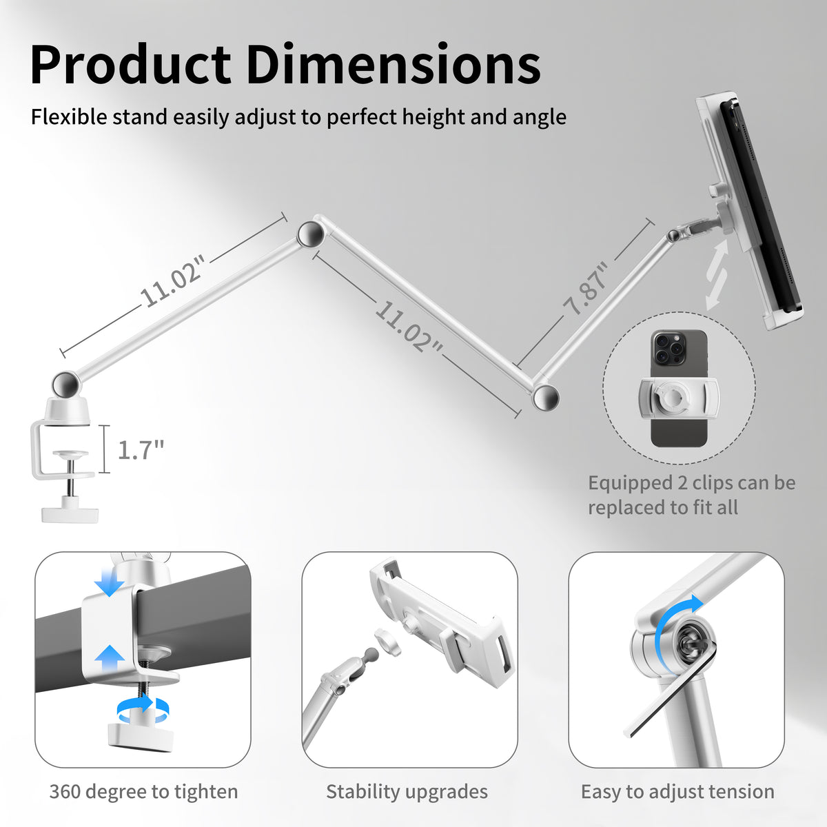 LULULOOK Flexible Arm Clip Tablet Phone Mount Holder